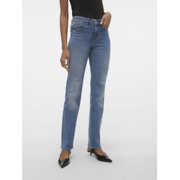 V&eacute;ro Moda Straight-Jeans VERO MODA "VMFLASH MR STRAIGHT JEANS LI347 GA NOOS", Damen, Gr. XS (34), L&auml;nge 30, blau (medium blau denim), Denim/Jeans, Obermaterial: 89% Baumwolle, 9% Elastomultiester, 2% Elasthan, unifarben, straight fit lang, Jeans Straight-Jeans, Baumwollmischung mit Stretch, regular waist, straight fit