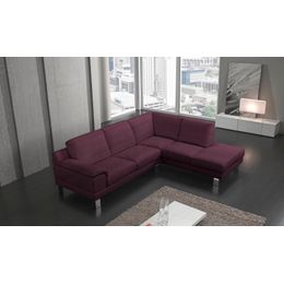 Ecksofa Egoitaliano "Shakira, Design und Sitzkomfort auf hohem Niveau, tolle Details", lila (plum), B:240cm H:84cm T:212cm, Sofas, Ecksofa, mit Ottomane, L-Form, elegante Metallf&uuml;&szlig;e