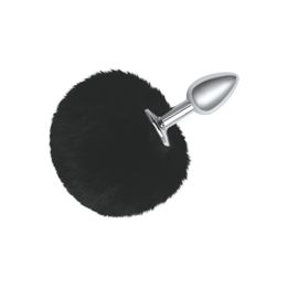 Fluffy Bunny Tail - Metal Butt Plug, 12 cm