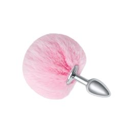 Fluffy Bunny Tail - Metal Butt Plug, 12 cm