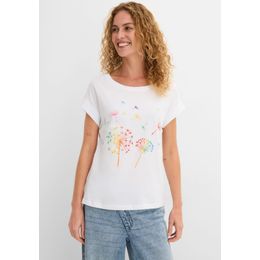 T-Shirt bonprix, Damen, Gr. 36/38 (S), wei&szlig; (wei&szlig; floral), Obermaterial: 100% Baumwolle, bequem, Shirts T-Shirt, bequeme Passform, Kurzarm-Design, aus Baumwolle
