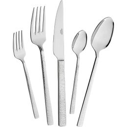 Besteck-Set Mulex "Besteck Genua, mit geh&auml;mmerter Struktur", silber (silberfarben), 60 Stk., Chromstahl, Essbesteck-Sets, ein Besteck mit au&szlig;ergew&ouml;hnlichem, glamour&ouml;sen Design