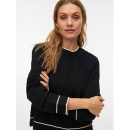 V&eacute;ro Moda Strickpullover VERO MODA "VMGOLD LS O-NECK DOUBLE CONTRAST PULL", Damen, Gr. M, schwarz detail:with birch, Strick, Obermaterial: 50% Viskose, 28% Polyester, 22% Nylon, unifarben mit Farbeinsatz, regular fit normal, Rundhals, Pullover Strickpullover