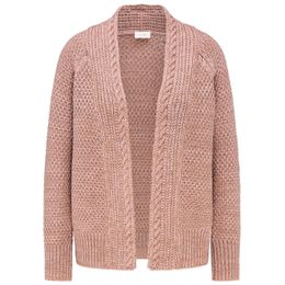 Strickjacke GOLDNER "Kurzgr&ouml;&szlig;e Elegante Grobstrickjacke, Zopfmuster", Damen, Gr. 21, rosa (ros&eacute;, melange), Obermaterial: 70% Baumwolle CO. 30% Polyacryl PAN., normal, Sonstiges, Strickjacken Strickjacke, Ohne