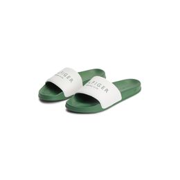 Pantolette Tommy Hilfiger "HILIFGER NEOPRENE POOL SLIDE", Herren, Gr. 41, ivory, gr&uuml;n, Textil, Schuhe Pantolette, Sommerschuh, Poolslide mit Kontrast-Logoschriftzug, schmale Form