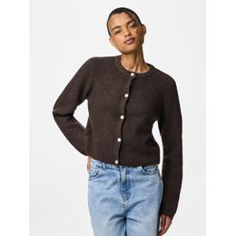 Strickjacke Pieces "PCSILLY LS O-NECK KNIT CARDIGAN NOOS BC", Damen, Gr. S, hot fudge detail:melange, Strick, Obermaterial: 90% Polyester, 5% Wolle, 5% Elasthan, meliert, regular fit normal, Rundhals, Strickjacken Strickjacke, Materialmix, regular fit