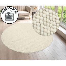 Teppich "Ainhoa, handgewebt, Wolle" Gr. 9, beige (creme), H:12mm &Oslash;:120cm, Kunstfaser, Wolle, LeGer Home by Lena Gercke, Teppiche, Teppich, Teppich, Wohnzimmer, Schlafzimmer, Esszimmer