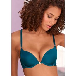 Push-up-BH Lascana, Damen, Gr. 90, Cup B, gr&uuml;n (smaragd), Microtouch, Obermaterial: 60% Polyamid, 35% Polyester, 5% Elasthan, BHs Push-up-BH, B&uuml;gel, mit dekorativen Tr&auml;gern, aus Spitze, sexy Dessous