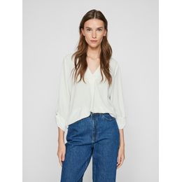 Blusenshirt Vila "VIJOSA 3/4 V-NECK TOP - NOOS", Damen, Gr. 38, wei&szlig; (snow wei&szlig;), Jersey, Obermaterial: 100% Polyester, unifarben, regular fit normal, V-Ausschnitt, Shirts Blusenshirt