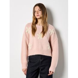 Strickfleece-Pullover Apricot "Pullover", Damen, Gr. XS (34), rosa (pink), Strick, Obermaterial: 73% Polyacryl PAN. 17% Nylon NY. 10% Wolle mw., gebl&uuml;mt, Gerippt, Pullover, mit G&auml;nsebl&uuml;mchen-Applikation