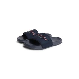Pantolette Tommy Hilfiger "HILIFGER NEOPRENE POOL SLIDE", Herren, Gr. 39, dunkelblau, Textil, Schuhe Pantolette, Sommerschuh, Poolslide mit Kontrast-Logoschriftzug, schmale Form