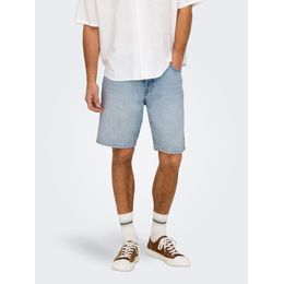 Only & Sons Shorts ONLY & SONS "ONSEDGE LB 2041 AZG DNM SHORTS", Herren, Gr. L, N-Gr, blau (light blau denim), Web, Obermaterial: 100% Baumwolle, unifarben, straight fit knielang, Hosen Shorts