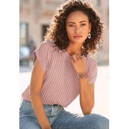 Kurzarmshirt Lascana, Damen, Gr. 32/34, lila (mauve), Jersey, Obermaterial: 62% Polyester, 33% Viskose, 5% Elasthan, unifarben, figurumspielend h&uuml;ftlang, Rundhals, Shirts, mit Biesenstruktur, b&uuml;gelfreies T-Shirt aus moderner Strukturware, Topseller