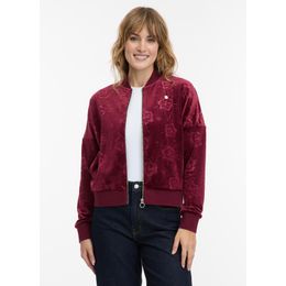 Sweatjacke Ragwear "DORON VELVET", Damen, Gr. S, wine, Samt, Obermaterial: 94% Polyester, 6% Elasthan, gemustert, normal, Rundhals, Sweatjacken Sweatjacke, weiche Samt Optik