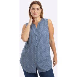Blusentop sheego, Damen, Gr. 46, bleu, rauchblau, bedruckt, 100% Viskose, gemustert, mehrfarbig, Rundhals, Blusen Blusentop