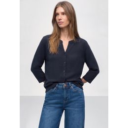 3/4-Arm-Shirt Street One, Damen, Gr. 36, shadowed navy, Stoff, 95% Viskose, 5% Elasthan, unifarben, normal normal, Rundhals, abgesteppt, Shirts 3/4-Arm-Shirt, mit Strukturmix
