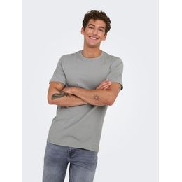 Only & Sons Rundhalsshirt ONLY & SONS "ONSMAX LIFE REG SS STITCH TEE", Herren, Gr. S, grau (ultimate grau), Single Jersey, Obermaterial: 100% Baumwolle, unifarben, regular fit normal, Rundhals, Shirts Rundhalsshirt, Baumwolle, normal geschnitten