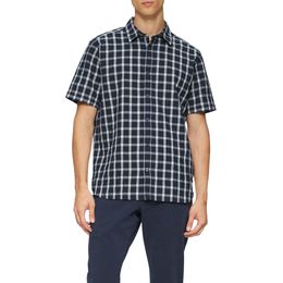 Kurzarmhemd s.Oliver, Herren, Gr. L, N-Gr, blau (blau check), Web, Obermaterial: 100% Baumwolle, kariert, regular fit taillenbedeckt, Hemden, mit Waschung