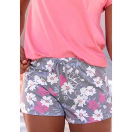 Pyjamashorts Vivance Dreams, Damen, Gr. 32/34, N-Gr, grau (graublau, pink, gebl&uuml;mt), Single Jersey, Obermaterial: 100% Baumwolle, gebl&uuml;mt, Basic, bequem kurz, Hosen, mit sch&ouml;nen Alloverdruck