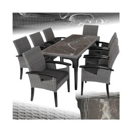 TecTake&reg; Rattan Tisch Foggia mit 8 St&uuml;hlen Rosarno, mit stabilen Holzgestellen, wetterfest und UV-best&auml;ndig, Armlehnen und Beine aus Holz