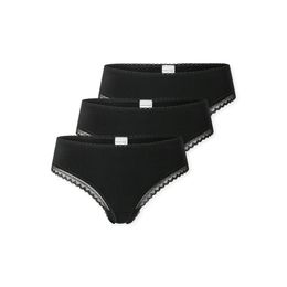 String Schiesser "Modern Multipacks", Damen, Gr. 46, schwarz (000, schwarz), Single Jersey, Obermaterial: 95% Baumwolle, 5% Elasthan, k&ouml;rpernah, Unterhosen String, Spitzenb&auml;nder, Baumwollmischung, Single Jersey