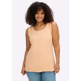 Shirttop sheego, Damen, Gr. 40, apricot, 95% Baumwolle, 5% Elasthan, Besatz:100% Baumwolle, unifarben, Rundhals, Tops Shirttop