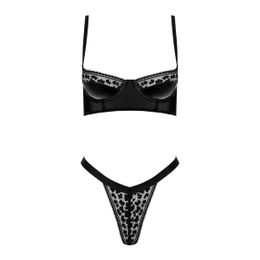 Sinnliches Wetlook-BH-Set mit Spitze, 2 tlg.
