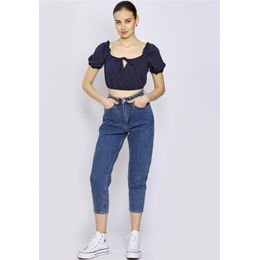 Funktionstop FRESHLIONS "FREDERIKE", Damen, Gr. M, schwarz (dunkelblau, schwarz), 100% Polyester, gepunktet, kurz, Tops, im angesagten Cropped-Stil