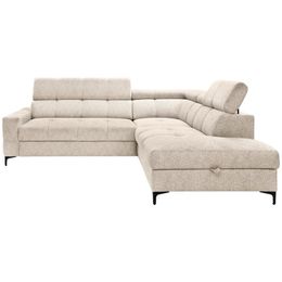 CARRYHOME Ecksofa, Beige, Metall, 4-Sitzer, Ottomane rechts, L-Form, 254x212 cm, Made in EU, Liegefunktion, seitenverkehrt erh&auml;ltlich, Schlafen auf Sitzh&ouml;he, R&uuml;cken echt, Wohnzimmer, Sofas & Couches, Wohnlandschaften, Ecksofas