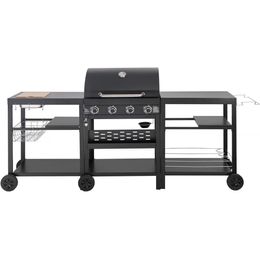GASGRILL barbecue &agrave; gaz cuisine d'ext&eacute;rieur - 12 kw - 4 br&ucirc;leurs - noir Schwarz
