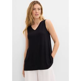 Longtop bonprix, Damen, Gr. 48/50 (XL), schwarz, Jersey, Obermaterial: 95% Viskose, 5% Elasthan, unifarben, A-Linie ca. Mitte Oberschenkel, V-Ausschnitt, Tops, A-Linie, V-Ausschnitt, aus Viskose und Elasthan