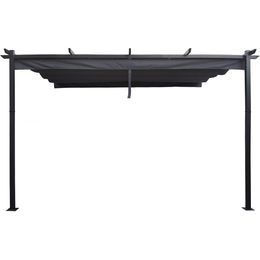 PERGOLA - MARKISE pergola adoss&eacute;e en aluminium avec toit r&eacute;tractable- 3 x 4 m - gris Grau