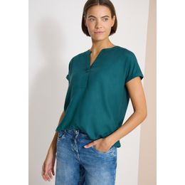 Kurzarmbluse Cecil, Damen, Gr. XL (44), jungle gr&uuml;n, Stoff, 100% Viskose, unifarben, klassisch normal, V-Ausschnitt, abgesteppt, Blusen, mit V-Ausschnitt