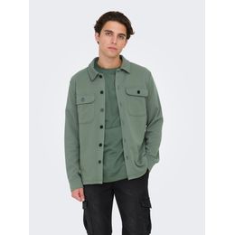 Only & Sons Langarmhemd ONLY & SONS "ONSNEWKODYL OVERSHIRT SWEAT NOOS", Herren, Gr. S, N-Gr, grau (castor gray), Web, Obermaterial: 62% Polyester, 33% Viskose, 5% Elasthan, unifarben, normal normal, ohne Ausschnitt, 1-Knopf-Manschette, Hemden, Materialmix, regular fit