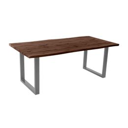 Esstisch Baumkante Holz-Optik Nussbaum 200 x 100 U-Gestell silber JOSY