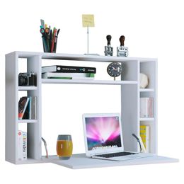 Mid.you Laptoptisch, Wei&szlig;, Holzwerkstoff, rechteckig, 20x60x90 cm, klappbar, Stauraum, Regal, Wandmontage, Arbeitszimmer, Schreibtische, Laptoptische