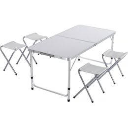 GARTEN-ESSM&Ouml;BELENSEMBLE ensembe table de camping et 4 tabourets pliants - 125 x 60 cm - blanc weiss