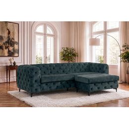 Riess Ambiente Chesterfield Sofa MODERN BAROCK 235cm petrol Samt 3-Sitzer Couch Federkern Riess-Ambiente Wohnzimmer