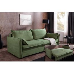 Riess Ambiente XXL Sofa mit Schlaffunktion APARTMENT gr&uuml;n Cord inkl. Bettkasten und Kissen Riess-Ambiente Wohnzimmer Retro Vintage