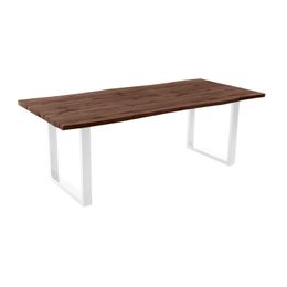 Esstisch Baumkante Holz-Optik Nussbaum 220 x 100 U-Gestell wei&szlig; JOSY