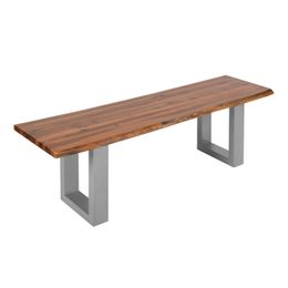 Sitzbank Baumkante 140 cm Cognac massiv Akazie silber ESRA