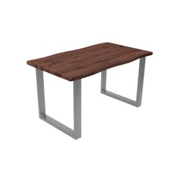Esstisch Baumkante Holz-Optik Nussbaum 140 x 80 U-Gestell silber JOSY