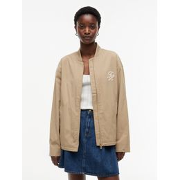 Bomberjacke Tommy Hilfiger "COTTON BOMBER", Damen, Gr. 34, camel, Web, Obermaterial: 72% Baumwolle, 28% Nylon, unifarben, regular fit h&uuml;ftlang, Rundhals, eingesetzt gerader Abschluss, Jacken Bomberjacke, Baumwollmischung, mit Logostickerei