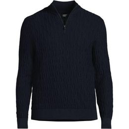 LANDS' END Strukturierter Baumwoll-Pullover mit Rei&szlig;verschluss, Herren,  Blau, Baumwolle, by Lands' End