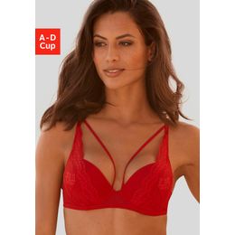 Push-up-BH s.Oliver "Alice", Damen, Gr. 75, Cup A, rot, Microtouch, Obermaterial: 60% Polyamid, 35% Polyester, 5% Elasthan, BHs Push-up-BH, mit Spitze und B&auml;nder-Optik, Dessous