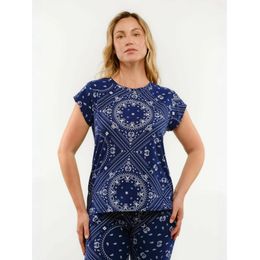 Kurzarmhemd LIBERT&Eacute; ESSENTIEL "Libert&eacute; Essentiel T-shirt ALMA", Damen, Gr. L/XL, blau scarf, Obermaterial: 90% Polyester, 10% Elasthan, Hemden
