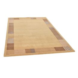 Wollteppich Theko "Royal Nepali 3085", orange, B:60cm H:15mm L:90cm, Schurwolle, Teppiche, reine Wolle, handgetuftet, Uni-Farben, mit Bord&uuml;re, modernes Design