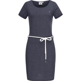 Sommerkleid PEAK TIME "L80022", Damen, Gr. S (36), Normalgr&ouml;&szlig;en, grau (dunkelgrau), 60% Baumwolle, 40% Polyester, tailliert ca. Mitte Oberschenkel, Rundhals, &Auml;rmel ohne &Auml;rmelschlitz krempelbar, Kleider Sommerkleid, leichtes Jersey Strandkleid mit Kordel