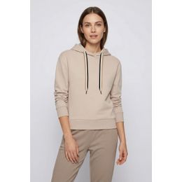 Hoodie BOSS "CP Stripe Hoodie", Damen, Gr. L, light beige 270, Sweatware, Obermaterial: 46% Baumwolle, 46% Lyocell, 8% Polyamid, regular fit normal, hoch geschlossener Ausschnitt, weit B&uuml;ndchen mit Kordelzug, Sweatshirts Hoodie, mit kontrastfarbener Kordel