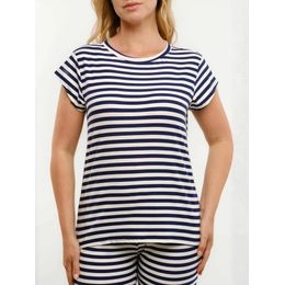 Kurzarmhemd LIBERT&Eacute; ESSENTIEL "Libert&eacute; Essentiel T-shirt ALMA", Damen, Gr. L/XL, blau creme stripe, Obermaterial: 90% Polyester, 10% Elasthan, Hemden